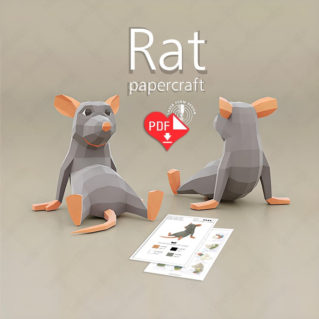 Rat, 3D Papercraft, Digital Template, Origami, Low Poly Mouse Papercraft, Papercraft Sculpture ...