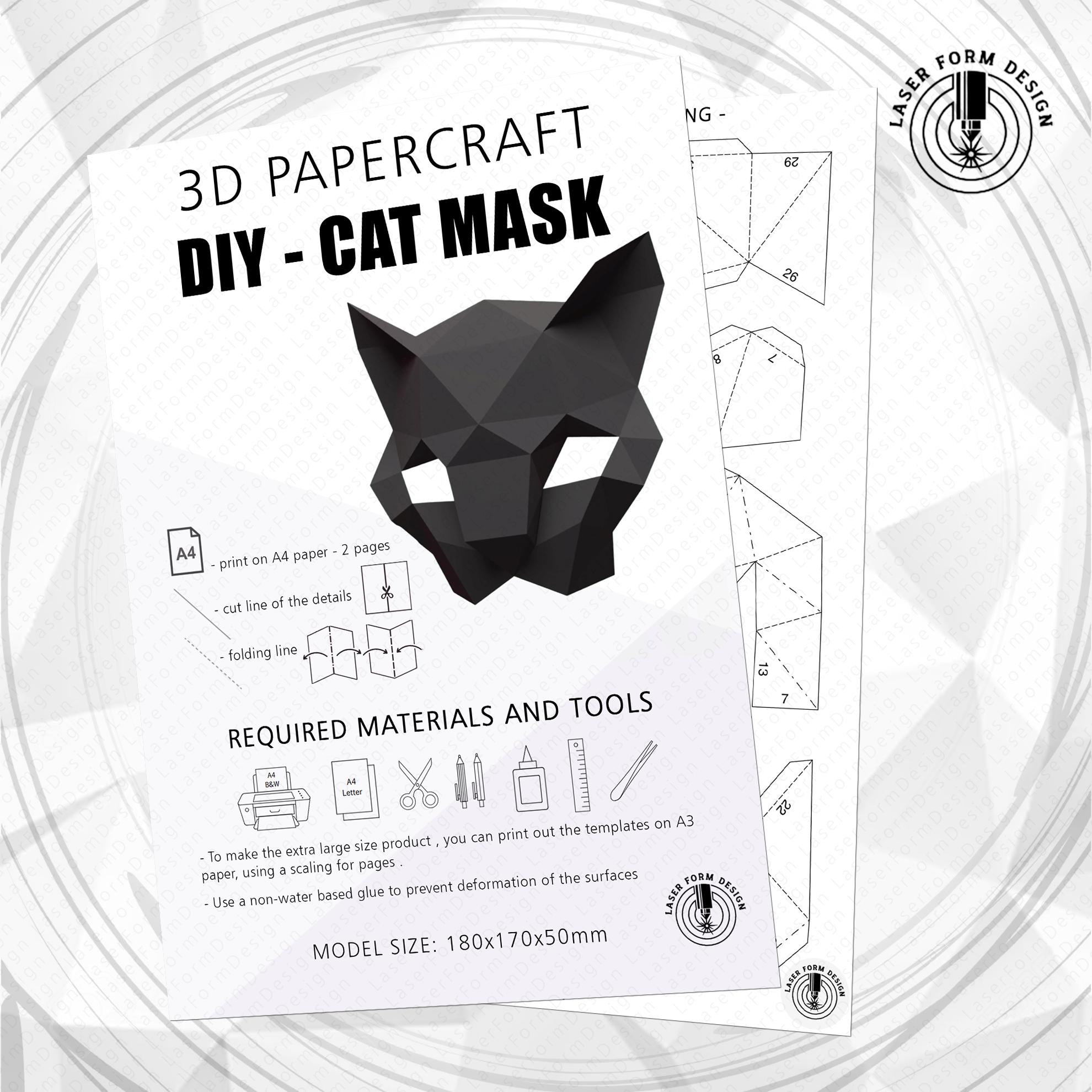 3D Papercraft Cat Mask: DIY Low Poly Costume (PDF Pattern) - Etsy