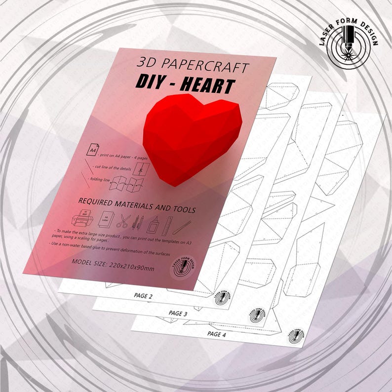 Heart, 3D Papercraft, Digital Template, Origami, Low Poly, Heart ...