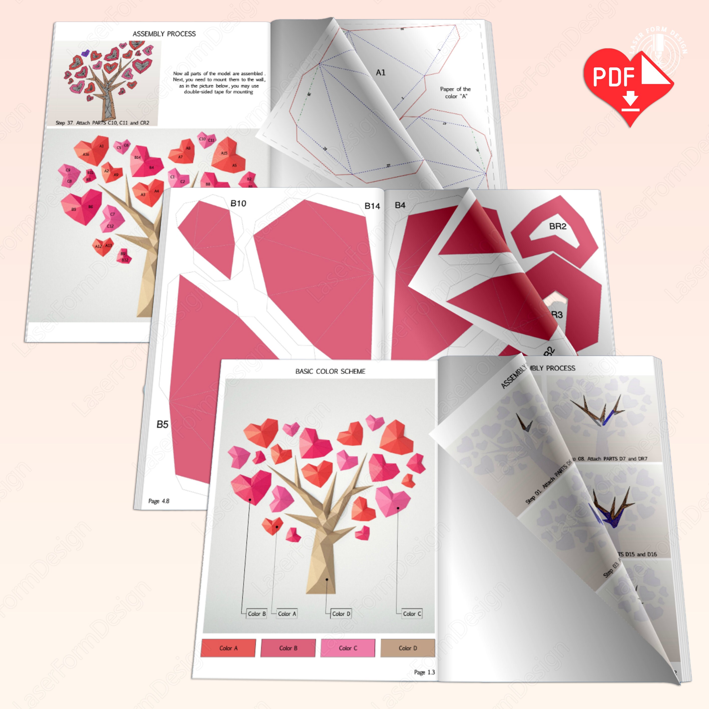 Wall Tree Heart, 3D Papercraft, Digital Template, Origami, Low Poly ...