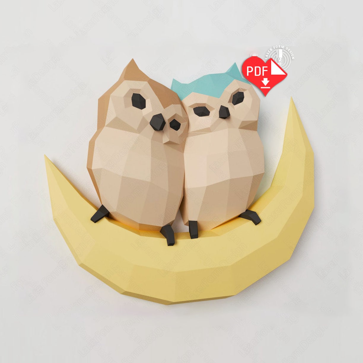 DIY 3D Papercraft Owls on the Moon, Origami Owl, Owl Templates, Sitting ...