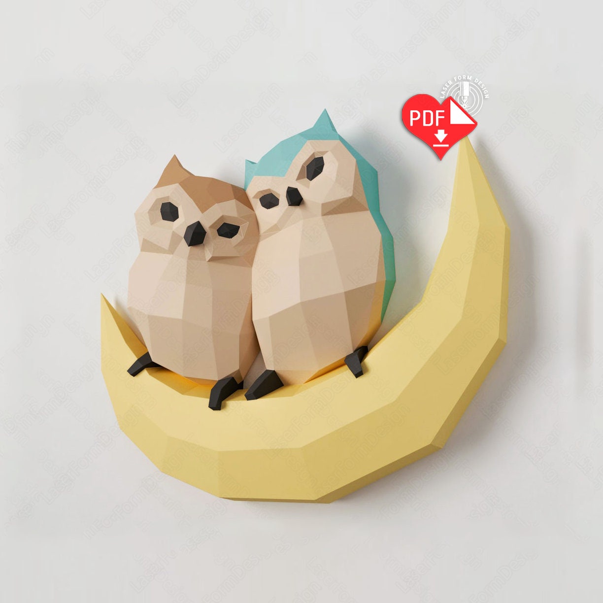 DIY 3D Papercraft Owls on the Moon, Origami Owl, Owl Templates, Sitting ...