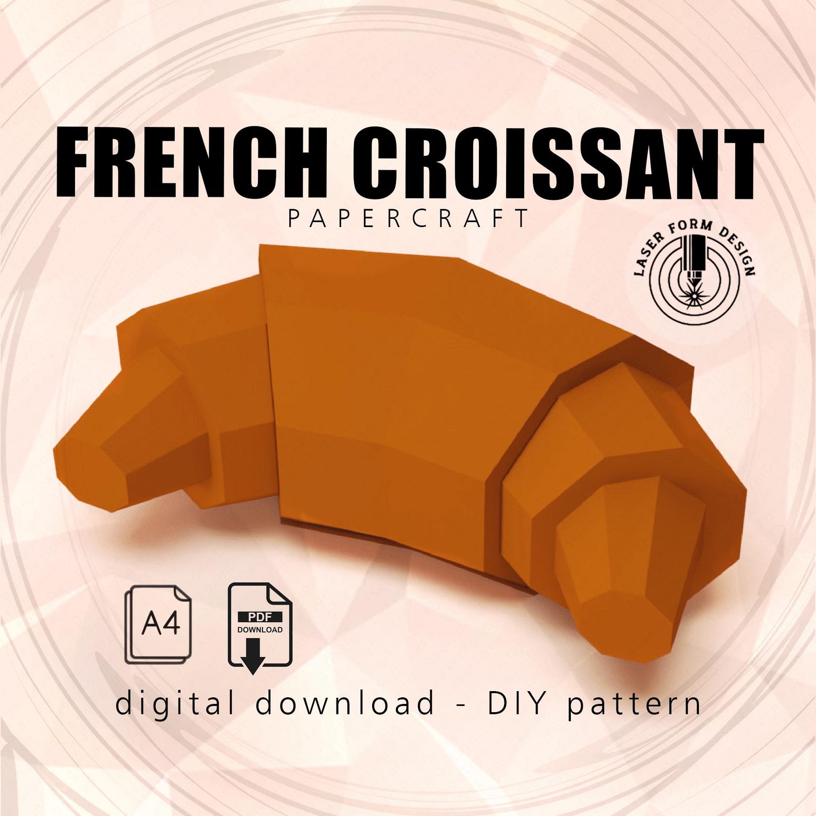 French Croissant Papercraft 3D Polygon Model DIY Paper Sculpture ...