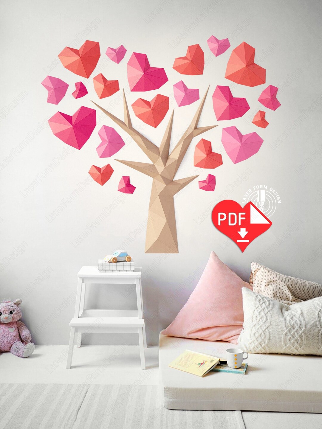 Wall Tree Heart, 3D Papercraft, Digital Template, Origami, Low Poly ...