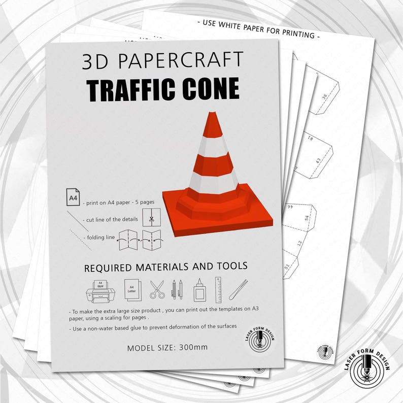 Traffic Cone Papercraft 3D Polygon Model DIY Paper Sculpture Template ...