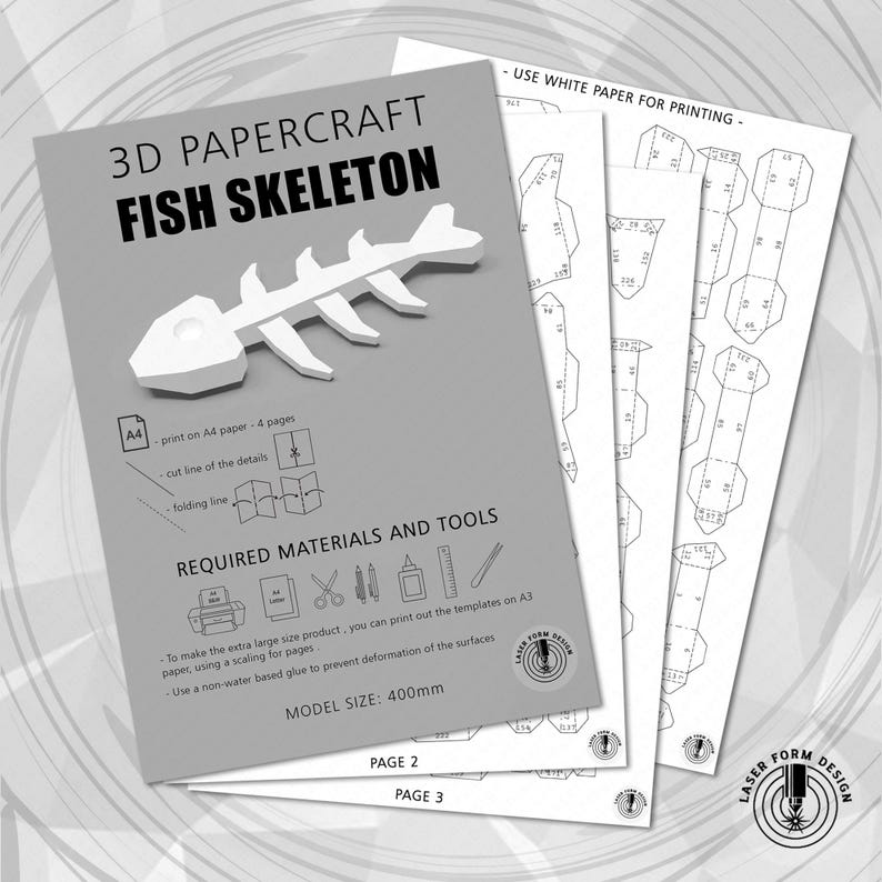 Halloween Fish Skeleton Papercraft: 3D DIY Paper Sculpture (printable ...