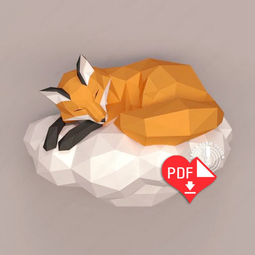 Fox on a Cloud, 3D Papercraft, Digital Template, Origami, Low Poly ...