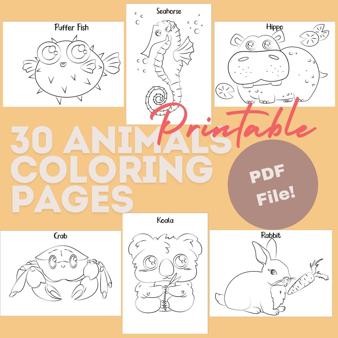 30 Cute Animals Coloring Pages for Kids, Learning Animals in a Fun Way ...