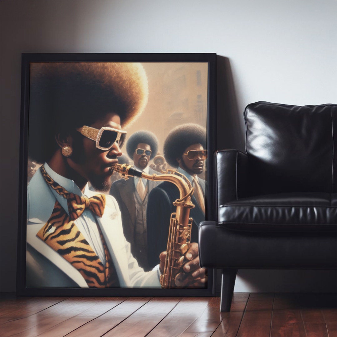 Black Jazz Art, African American Owned Shop Painting, Vintage Style Framed Canvas Print for ...