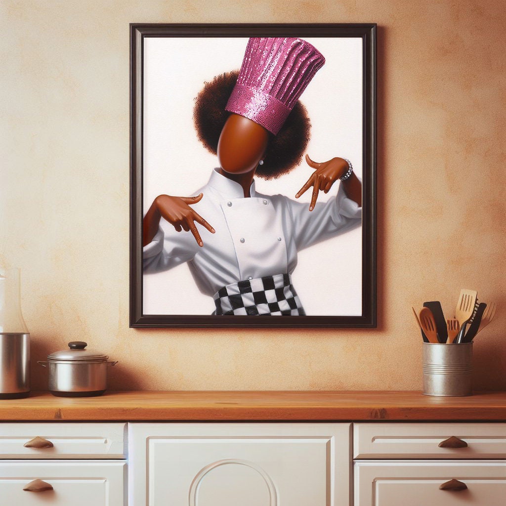 Black Kitchen Wall Art Print, African American Chef Decor, Dope Female ...
