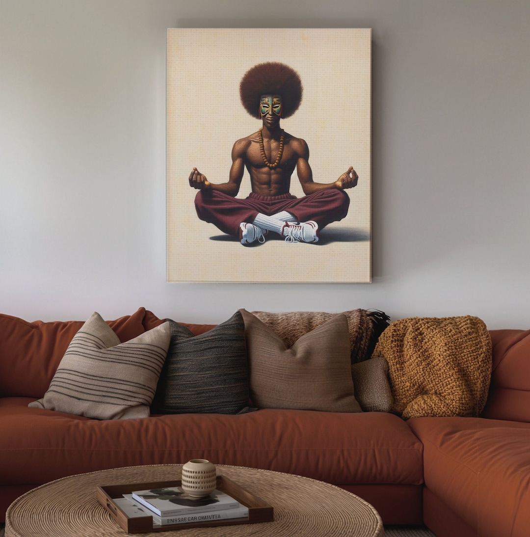 African Black Man Meditation Art, Afro Zen Wall Canvas, Spiritual Male ...