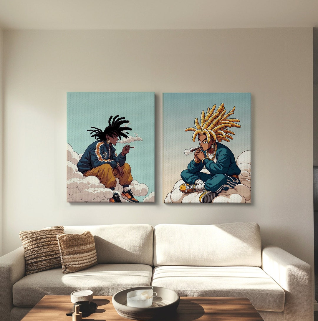 Black Culture Anime Wall Art Set of 2, Afro Urban Street Print ...