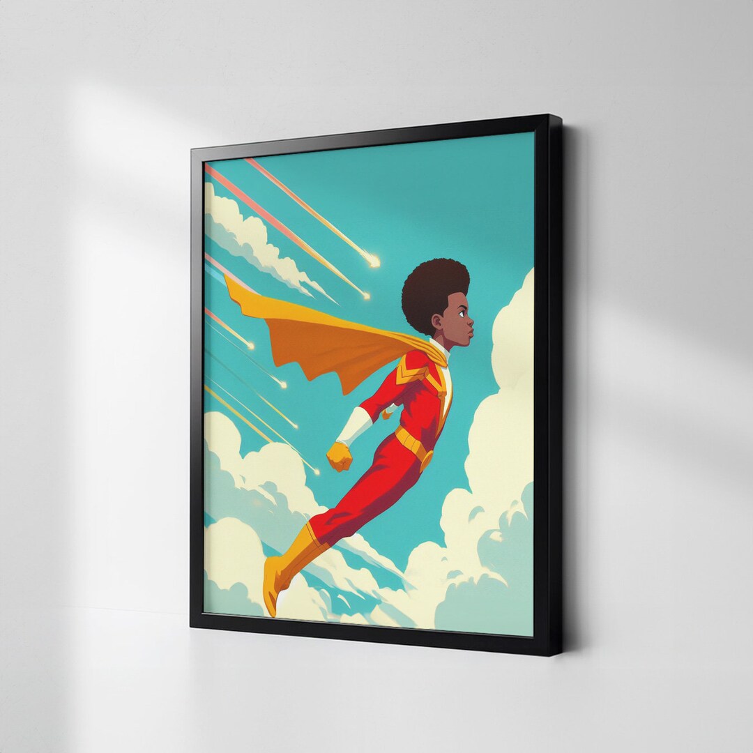 Black Boy Superhero Art Printable, Room Decor, Black Owned Shop, Afro ...