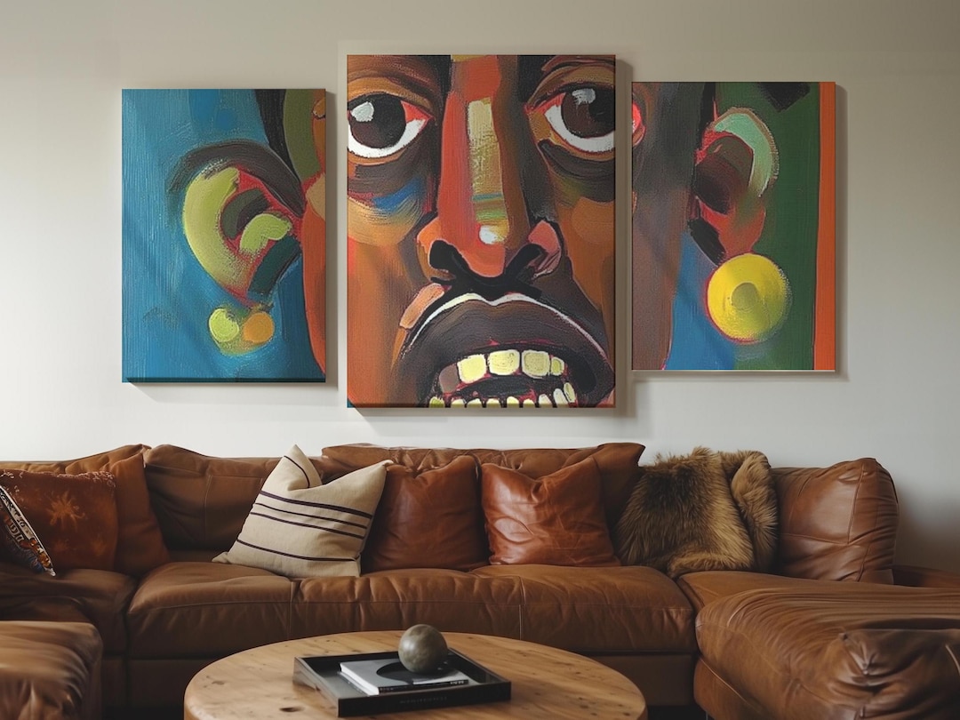 Afrocentric Living Room Art Set, 3-piece African American Wall Canvas Decor, Ebonic Embrace ...