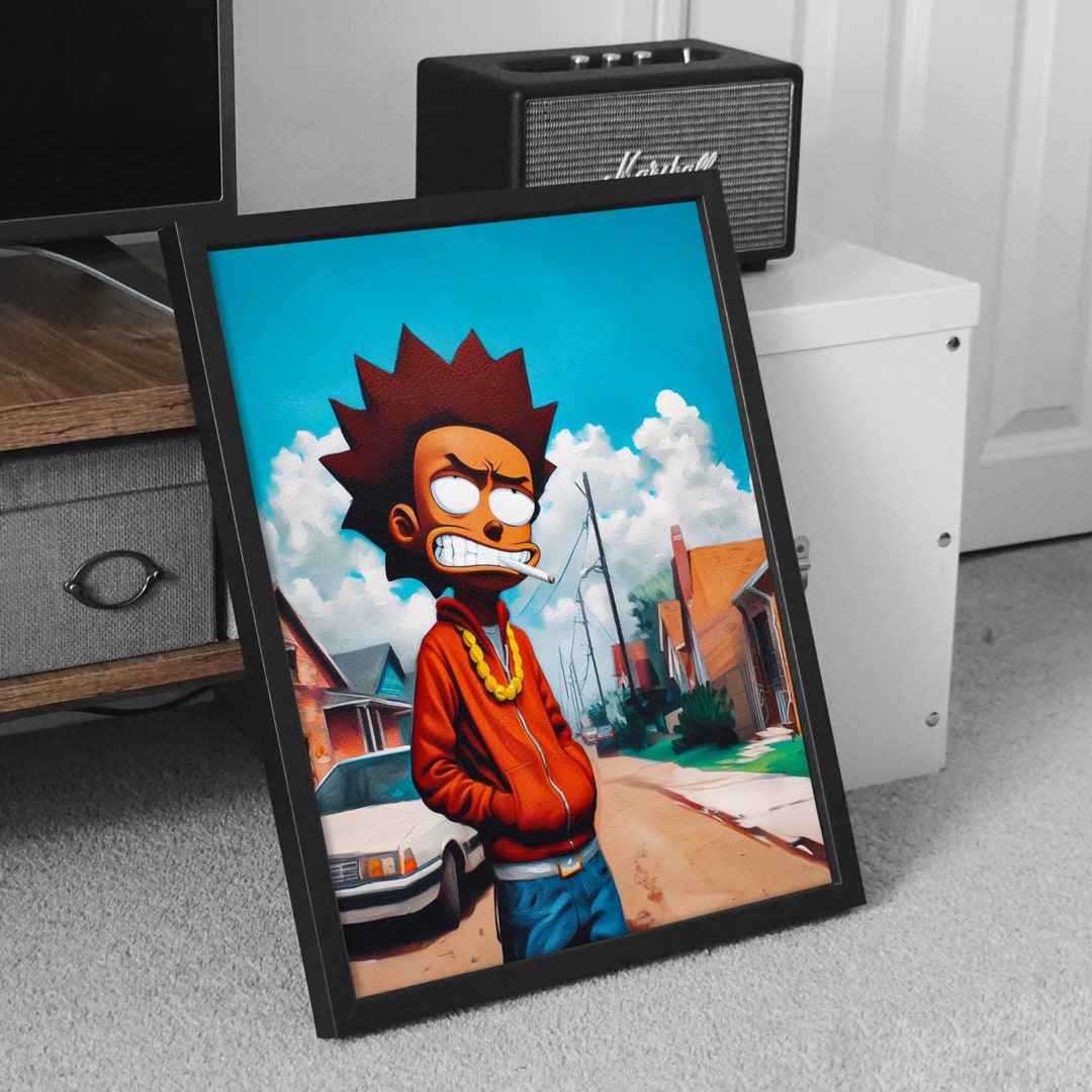 Ghetto Cartoon Wall Art, Black Man Anime Print, African-american Decor ...