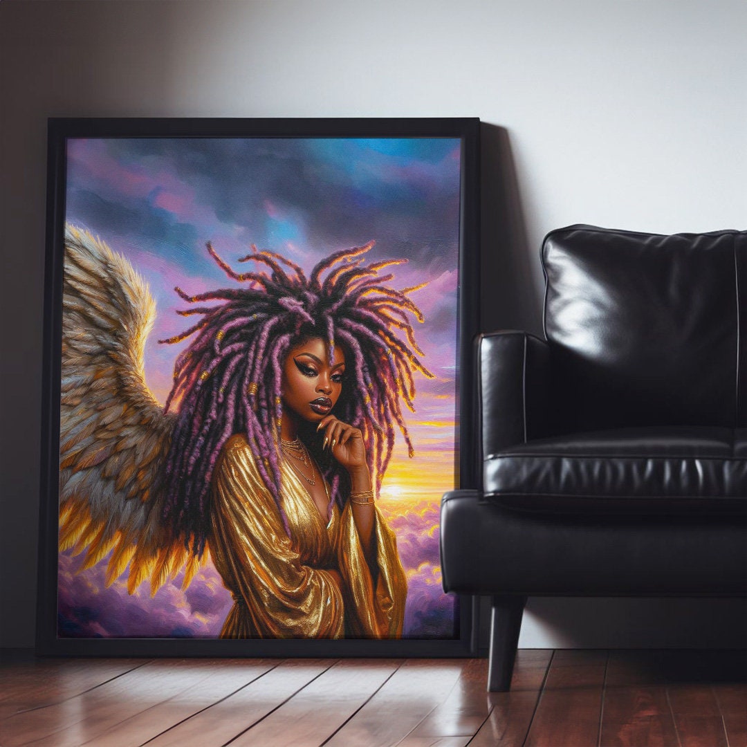 African American Angel Wall Art, Black Woman Goddess Print, Bedroom ...