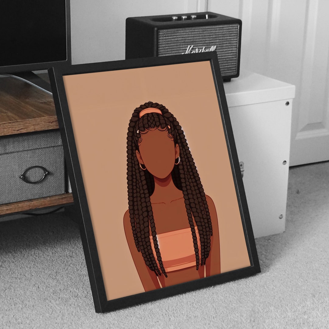Melanin Hairstyle Art Print, Black Girl Magic, Box Braid Wall Poster ...
