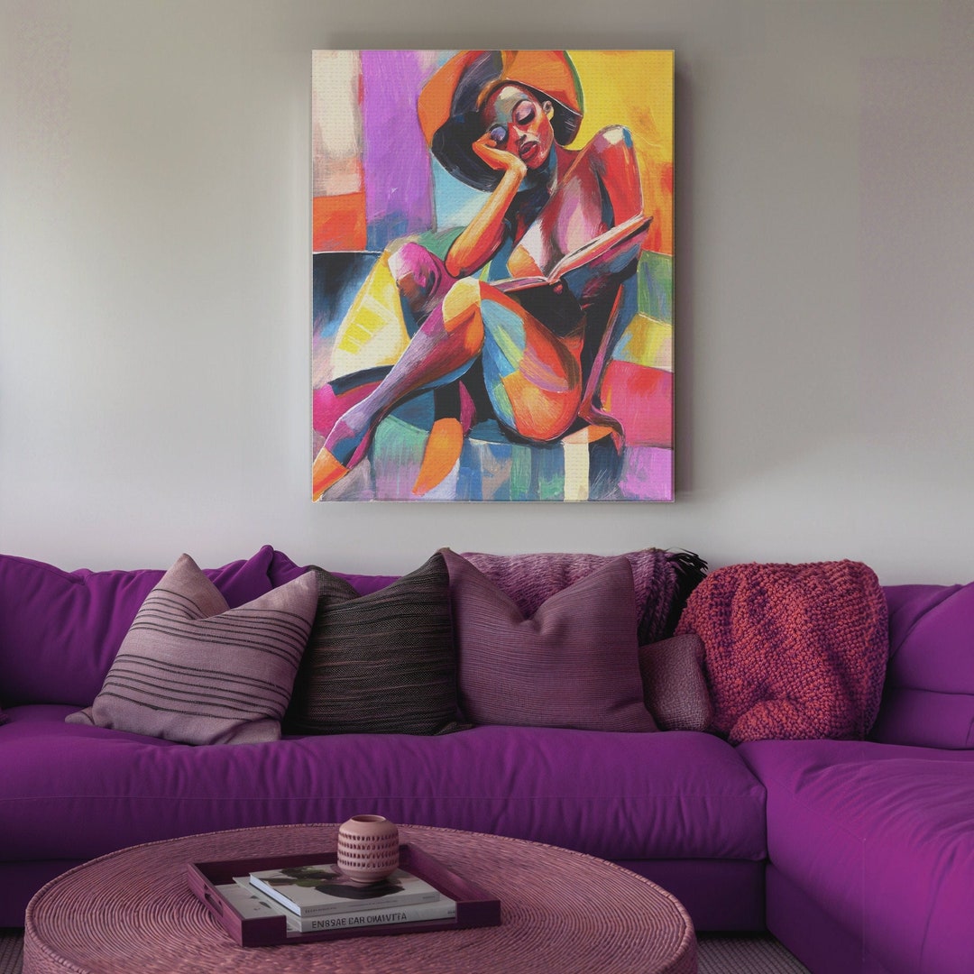 Abstract Black Woman Reading Book, Colorful Wall Art, African American ...