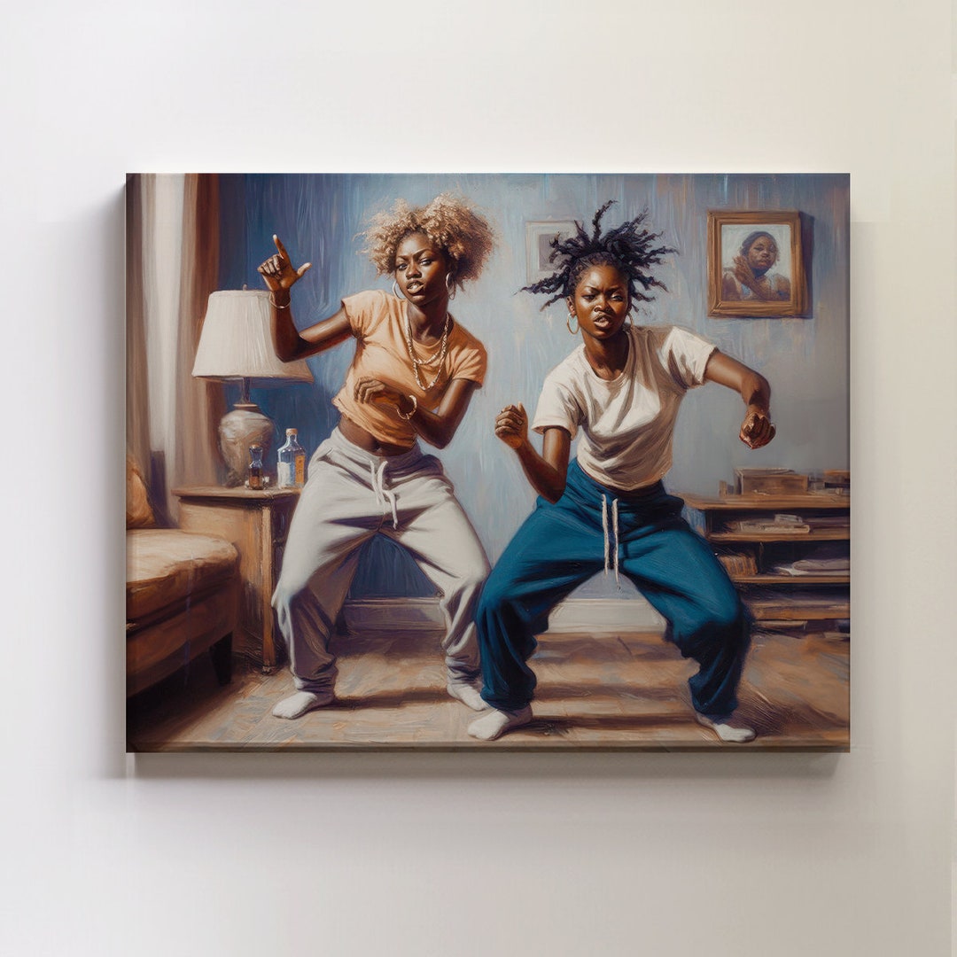 Ebonic Embrace Black Wall Art, African American Sister Dance, Black ...