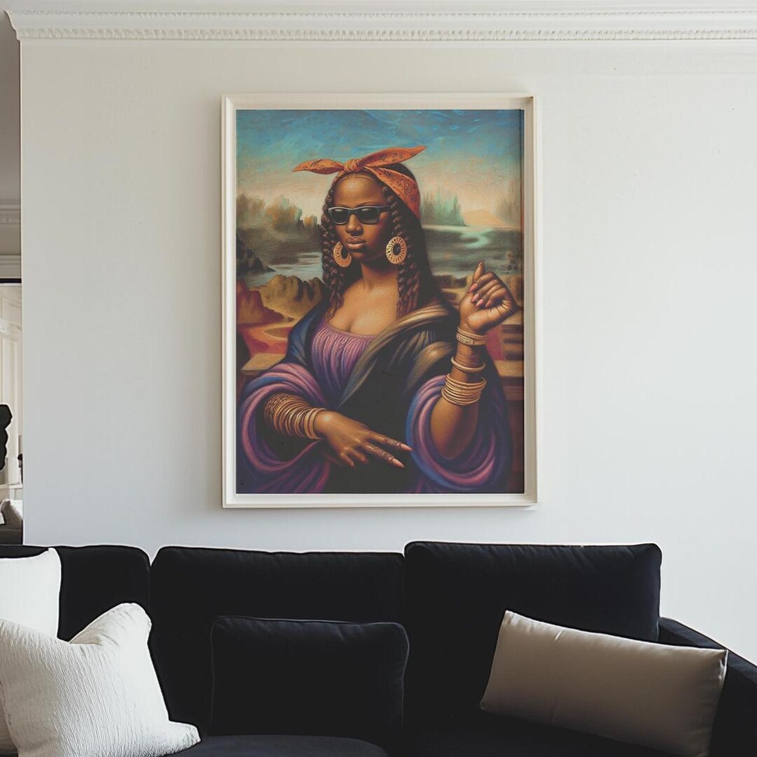 Mona Leisha, Black Mona Lisa Wall Art, Ebonic Embrace African American ...