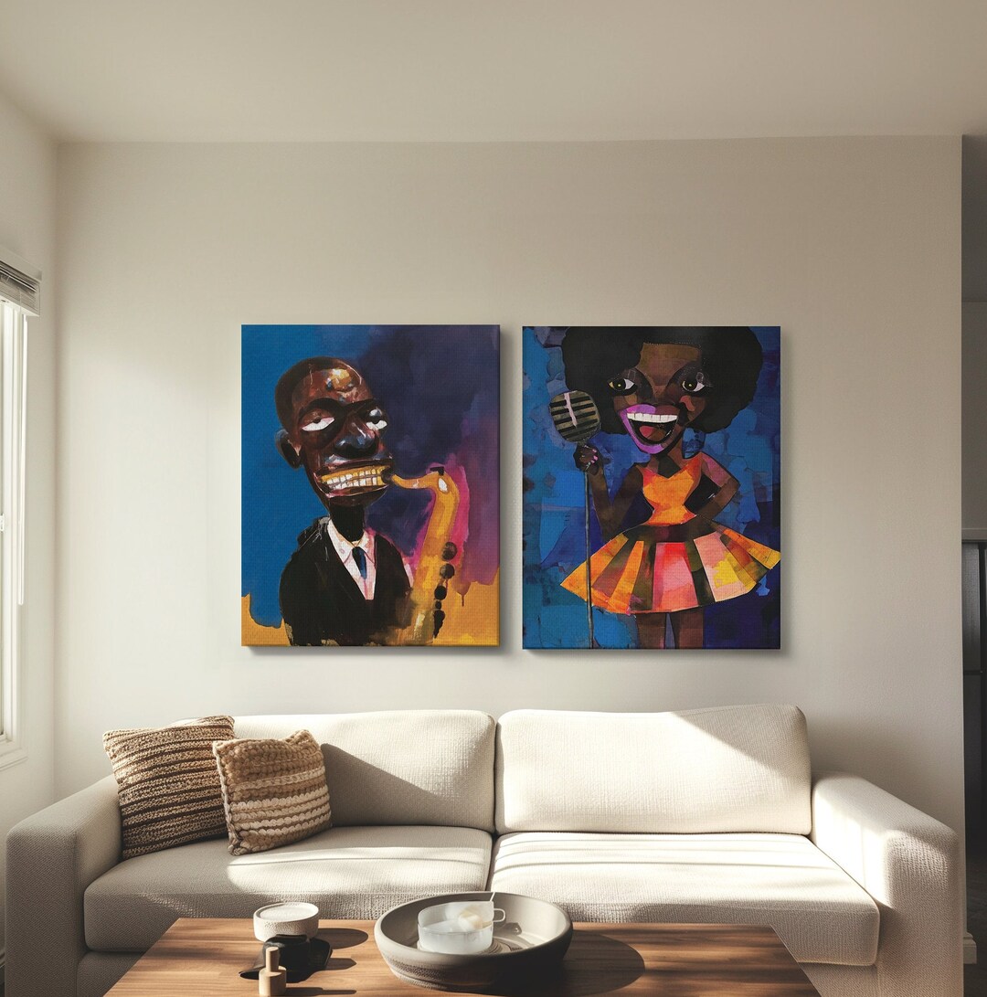Black Jazz Art Print Set, Ebonic Embrace, African American Music Wall ...