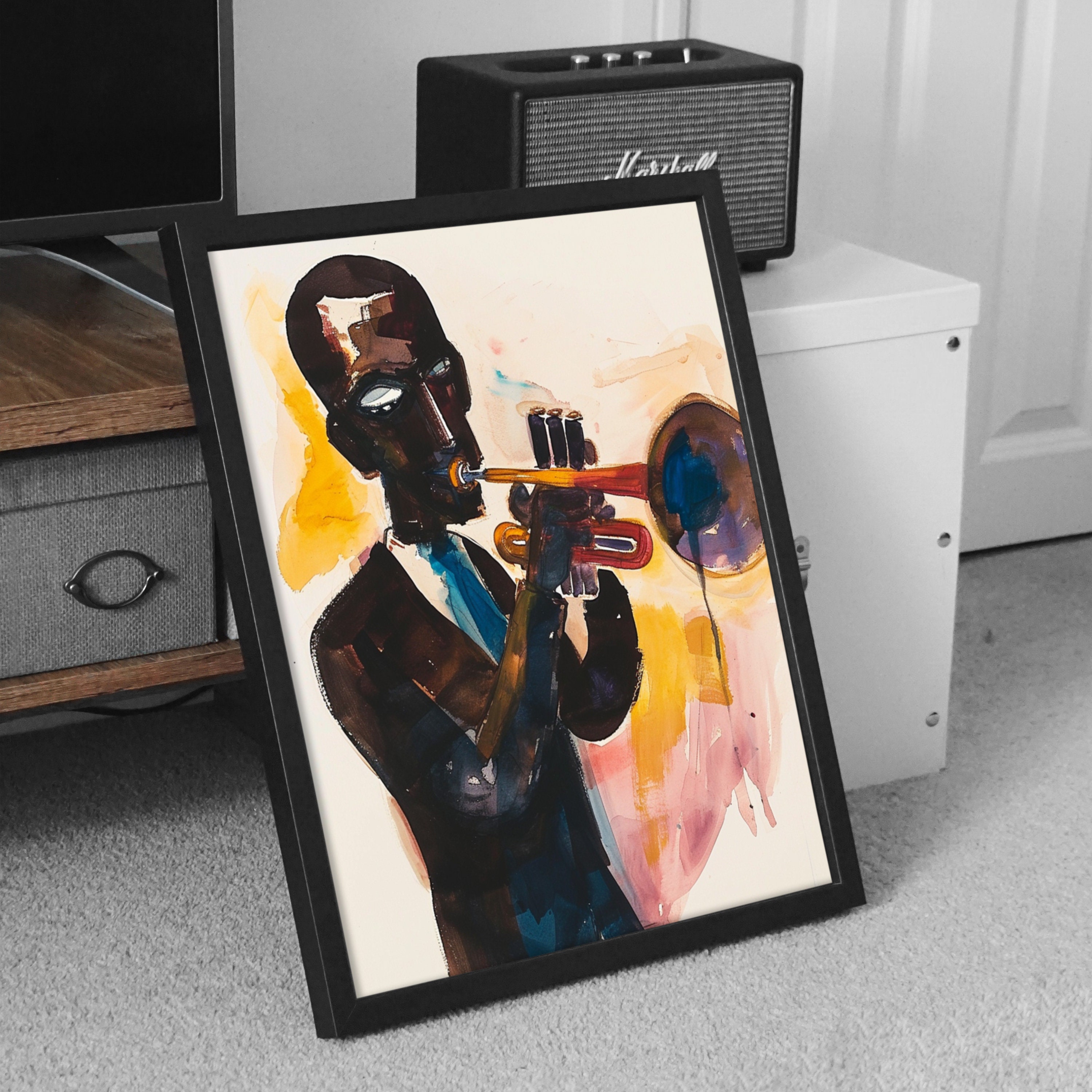 Black Jazz Art, African American Owned Shop Painting, Framed Canvas Print for Living Room - Etsy