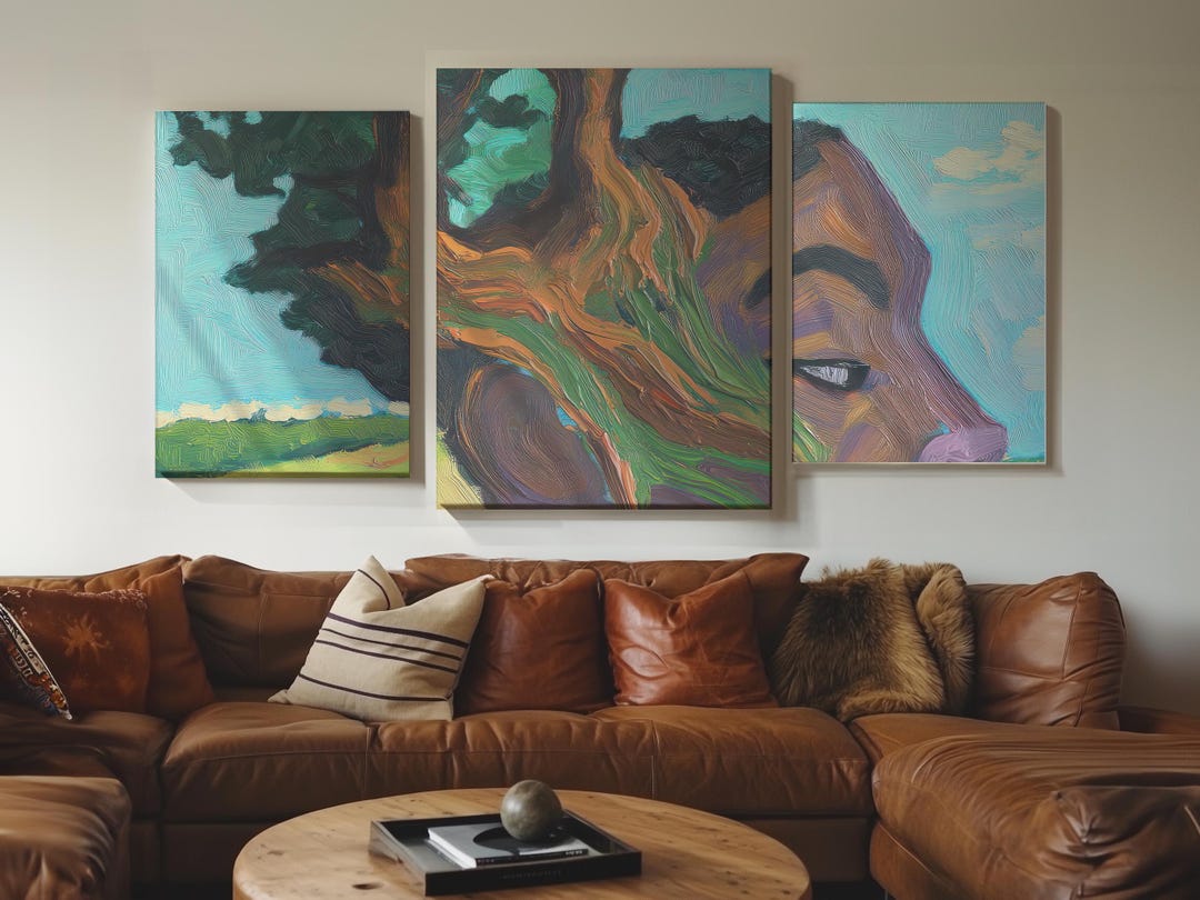 Large Abstract African American Wall Art, 3-piece Afrocentric Nature ...