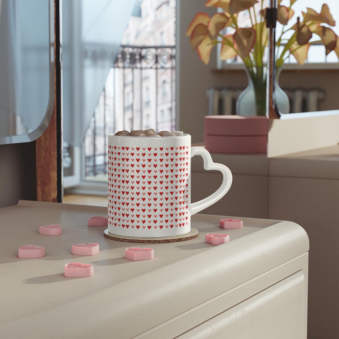 Tiny Red Hearts Mug | Heart Pattern Ceramic Mug, Valentine Coffee Cup ...