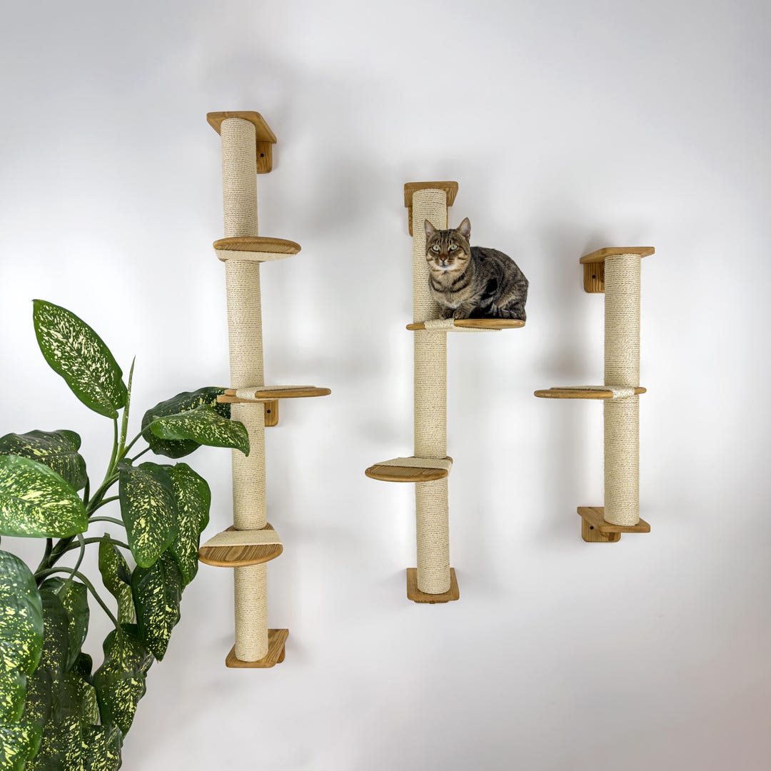 Wall Scratching Posts Natural Wood Cat Climbing Wall Furniture Cat ...