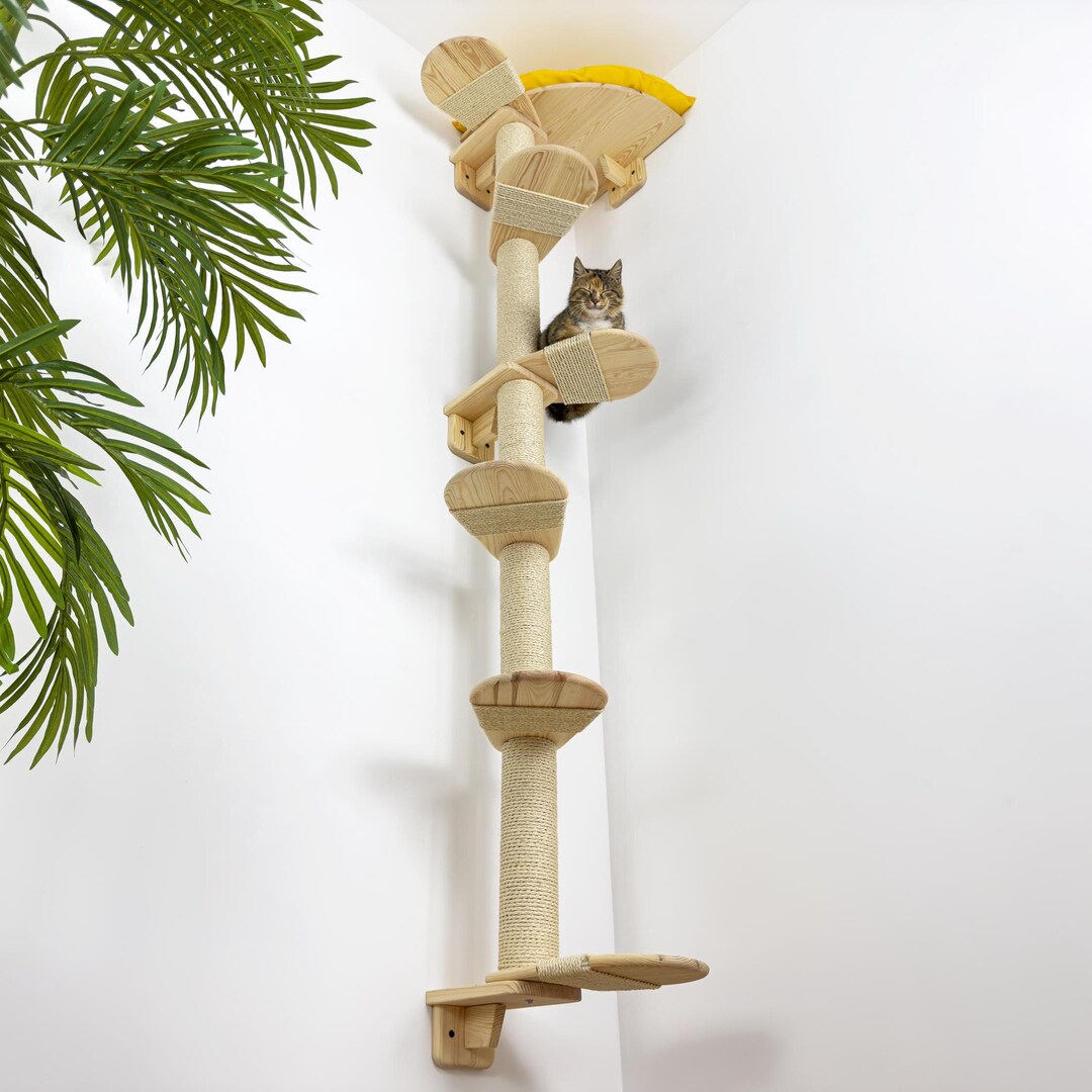 Wall Scratching Post, Cat Furniture Natural Wood Wall Scratcher With ...