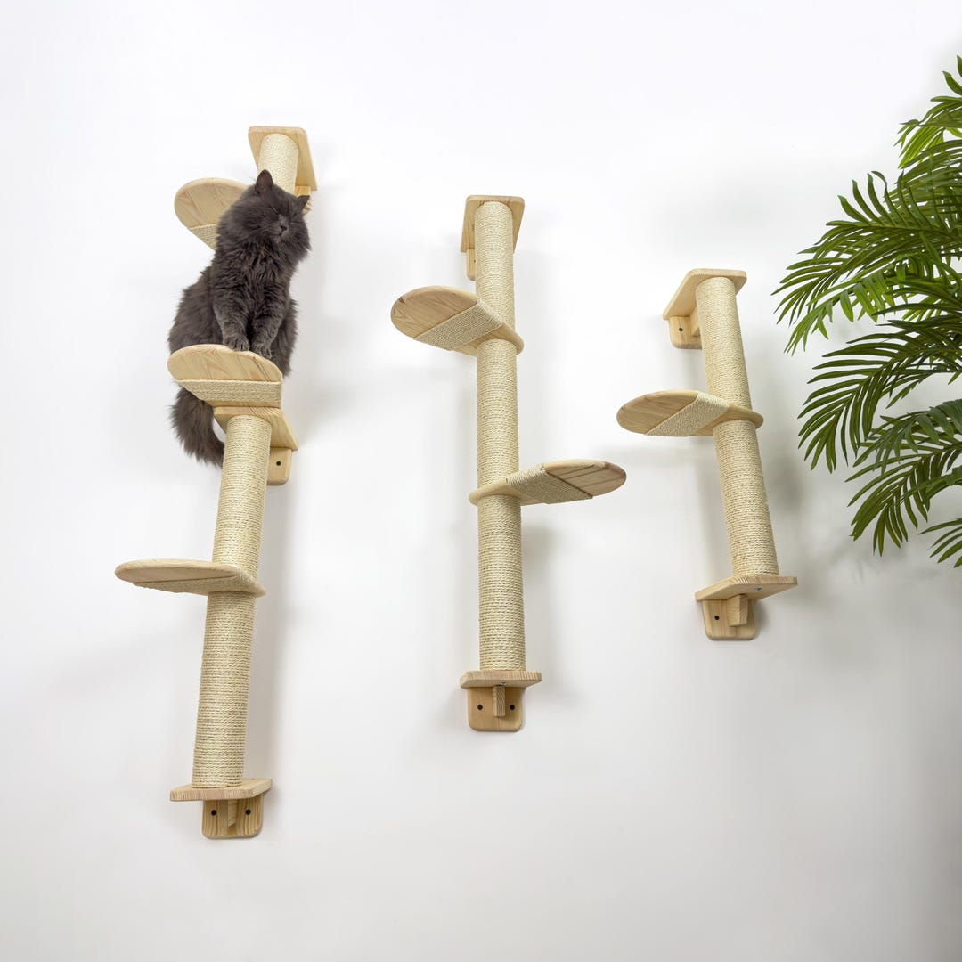 Wall Scratching Post, Cat Furniture Natural Wood Wall Scratcher Black ...