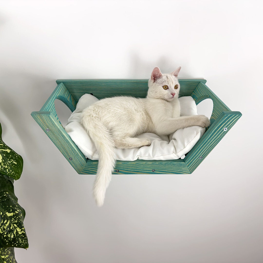 Turquoise Cat Hexagon Shelf: Wall Mounted Cat Bed With Pillow - Etsy