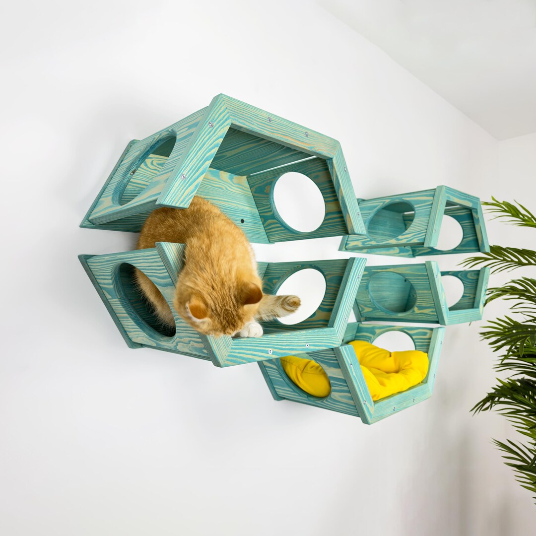Cat Wall Furniture - Hexagon Cat Wall Mount Bed Set, Cat Furniture ...