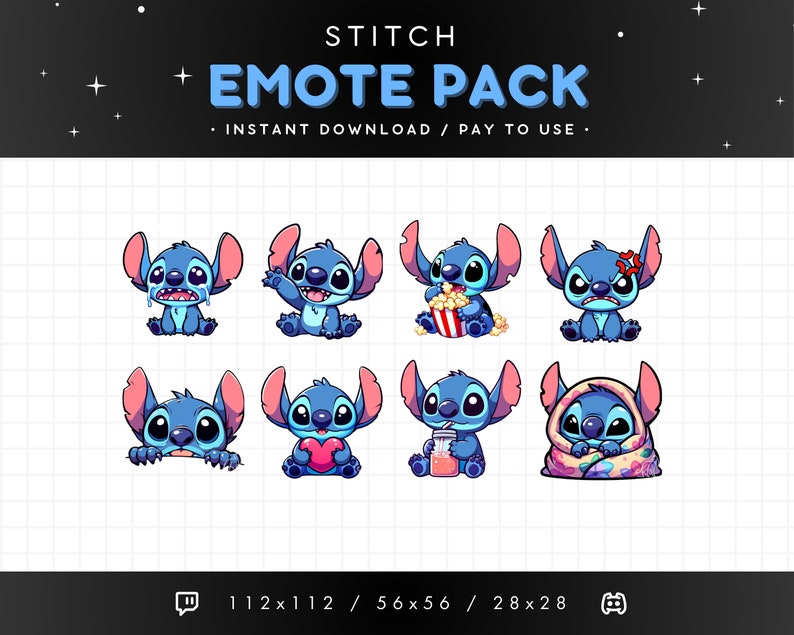 Stitch Twitch Emote Pack 8x Stitch Discord Emote, Stitch Streaming ...