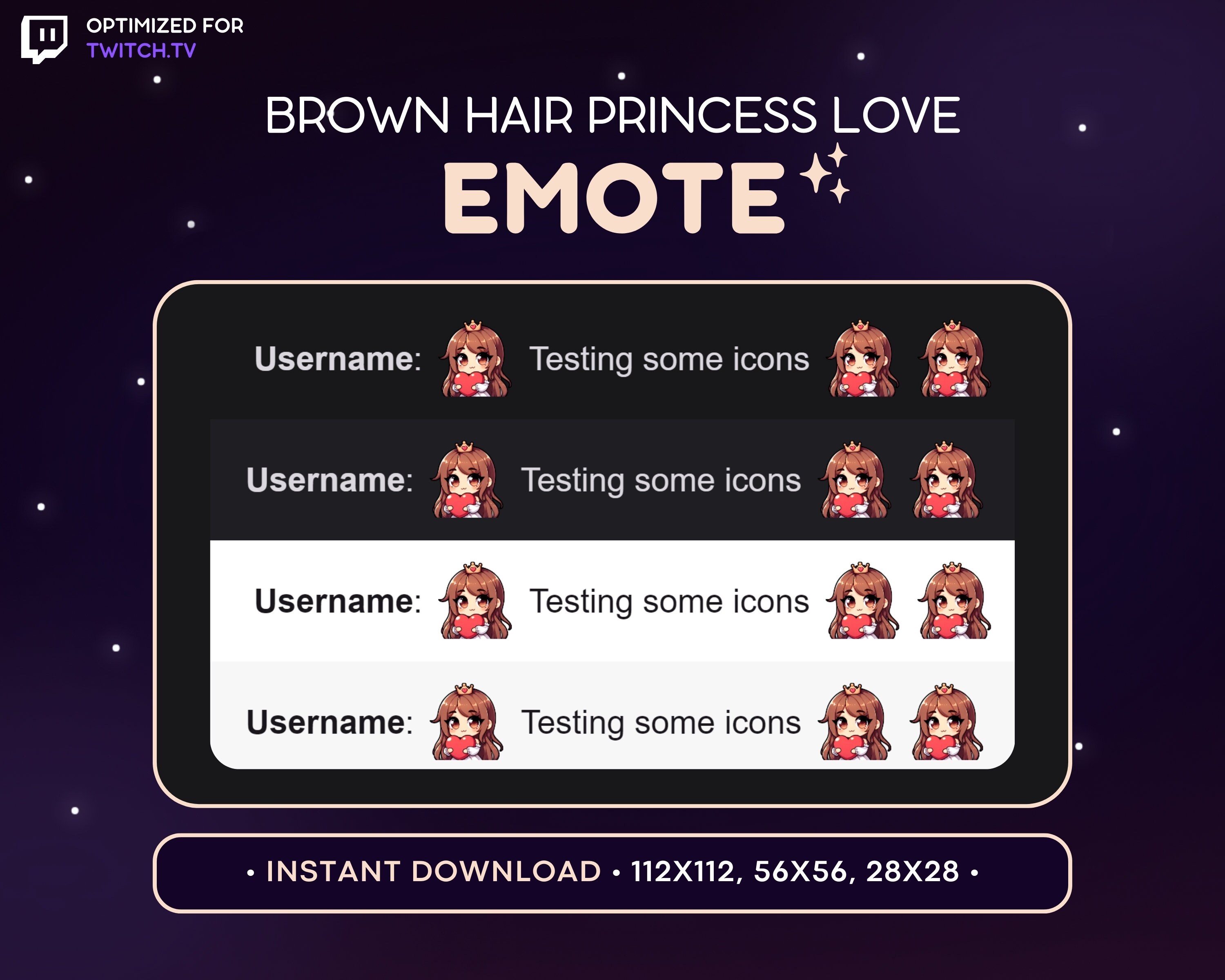 Brunette Princess Chibi Girl Twitch Emote Love, Brown Hair Girl, Kawaii ...