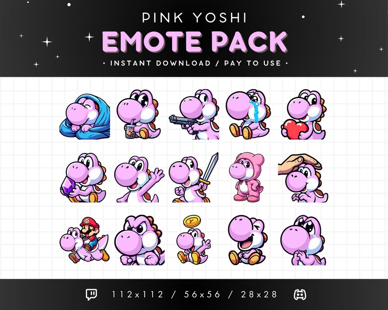 Pink Yoshi Twitch Emote Pack 15x Yoshi Emote, Yoshi Discord Emote ...