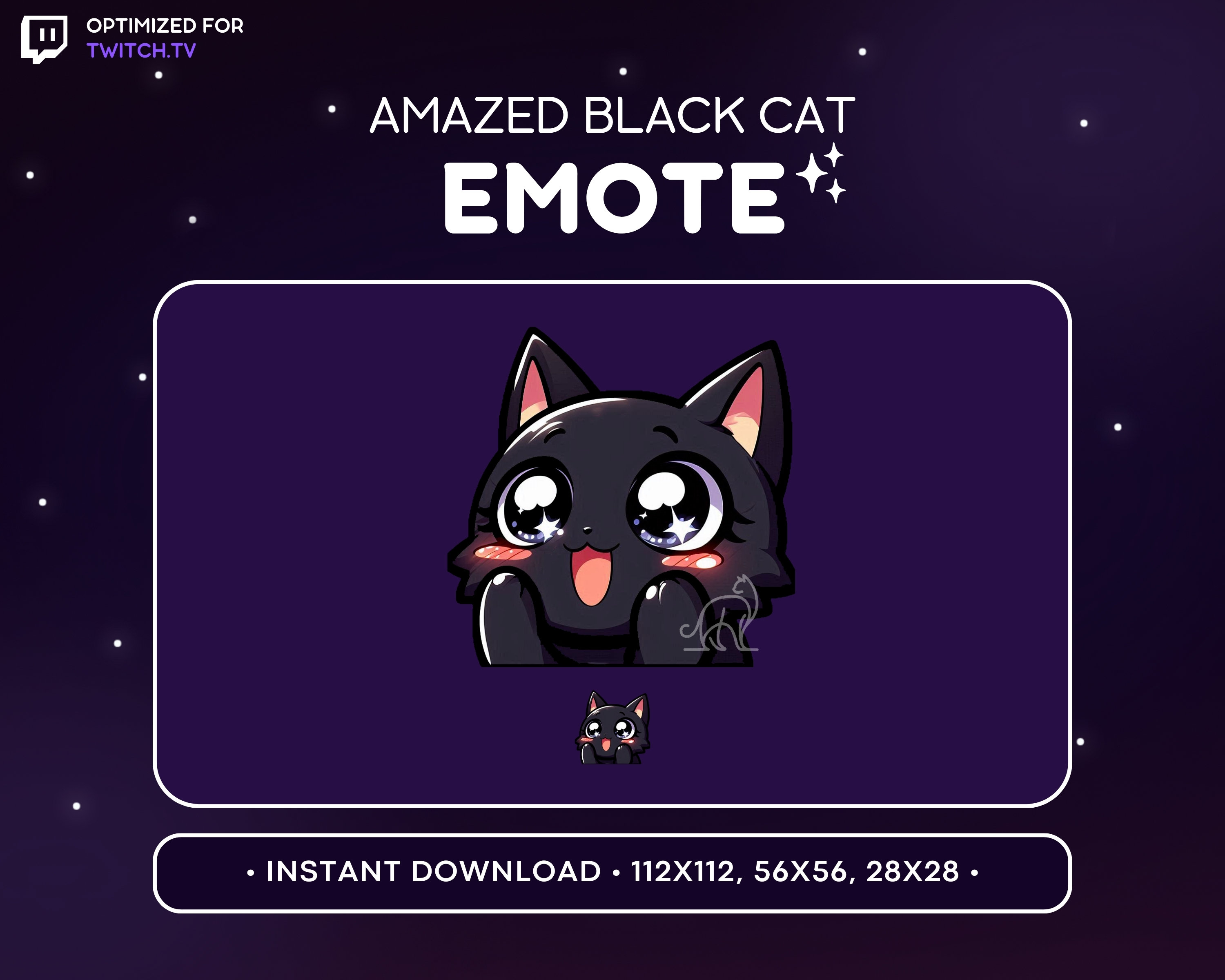 Cute Black Cat Twitch Emote Amazed Cat Emote, Cat Discord Emote, Gaming ...