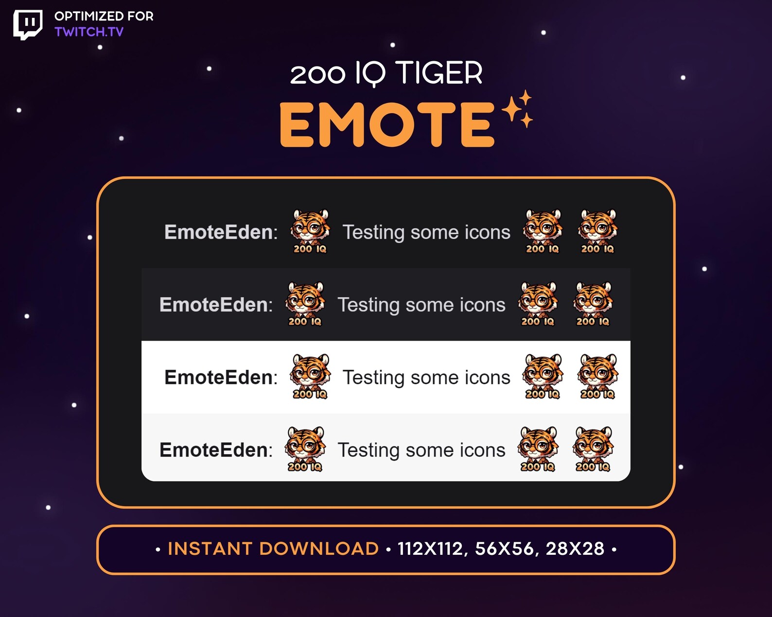Tiger Twitch Emote - 200 IQ, Smart, Geek, Nerd, Glasses, Discord Emoji ...