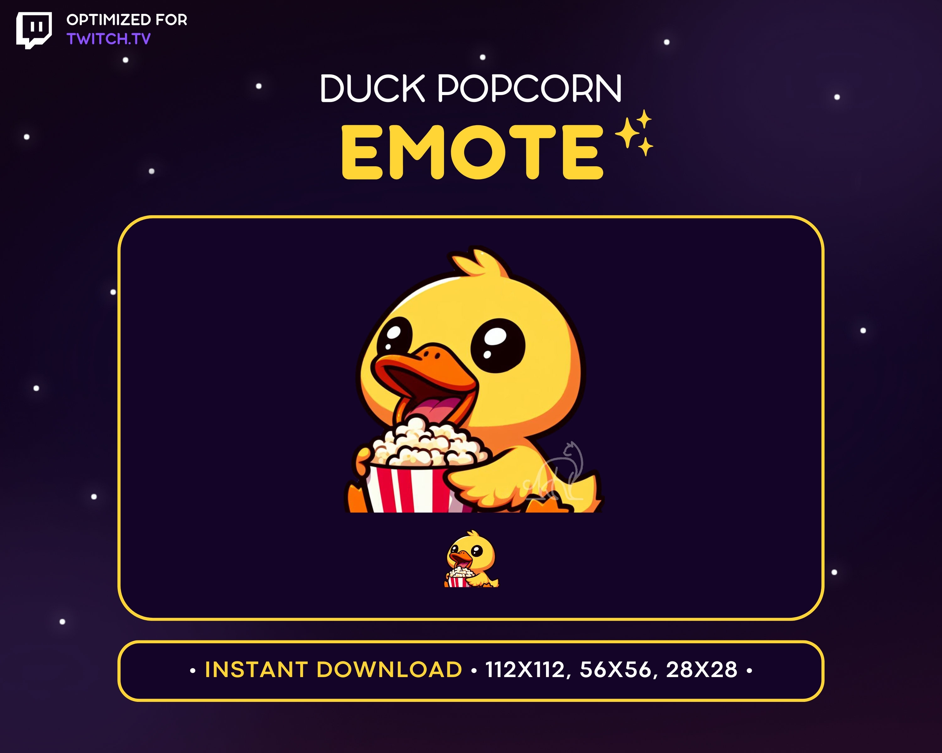 Cute Duck Twitch Emote - Popcorn Duck Emote, Duck Discord Emote, Gaming ...