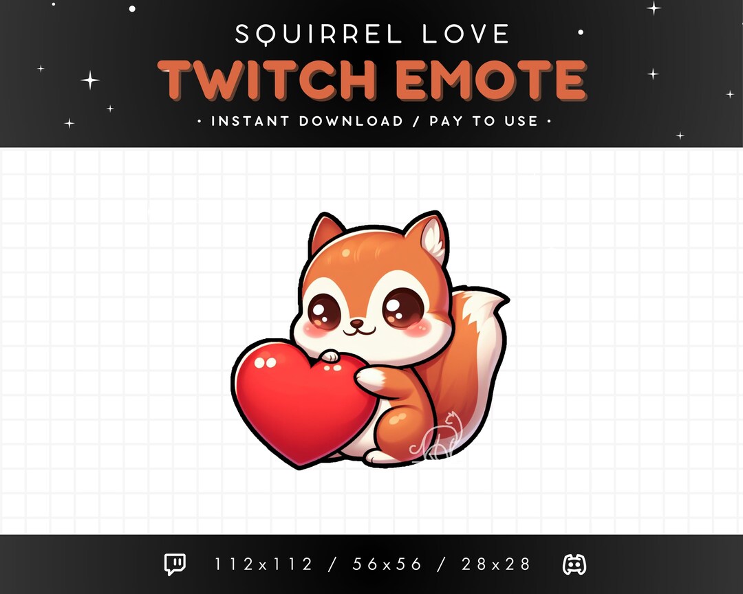 Cute Squirrel Twitch Emote Love - Heart Squirrel Emote, Squirrel Discord Emote, Gaming ...