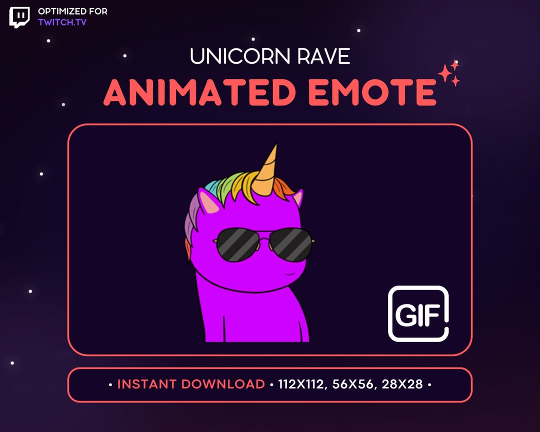 Rave Unicorn Animated Emote - Animated Twitch Emote, Streaming Assets ...