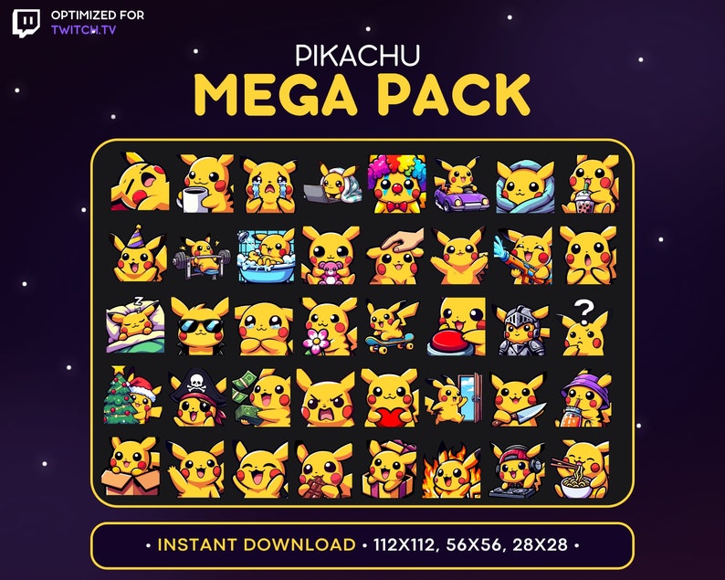 Cute Pikachu Twitch Emote Pack 40x - Pikachu Pokemon Emote, Gaming ...