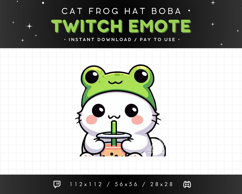 Cute Cat Twitch Emote Bubble Tea Cat With Frog Hat Emote, Cat Discord ...