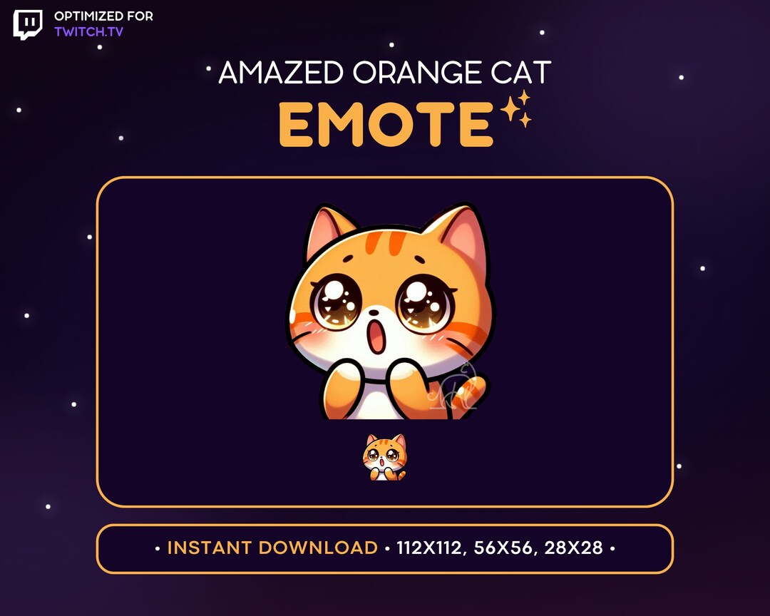 Cute Orange Cat Twitch Emote Amazed Cat Emote, Cat Discord Emote ...