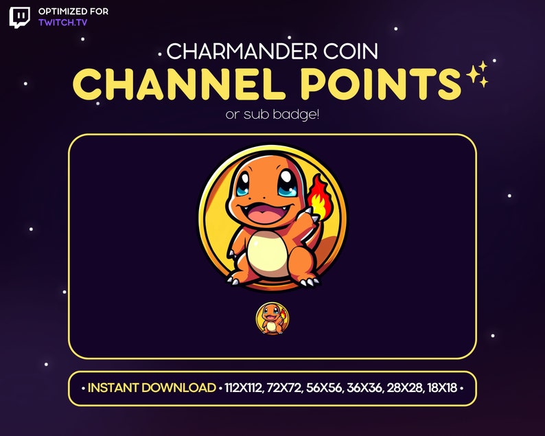 Charmander Coin Twitch Channel Point Icon, Sub Badge, Emote Charmander ...