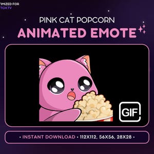 ANIMATED Pink Cat Popcorn Emote - Cute Animated Cat Discord Emote ...