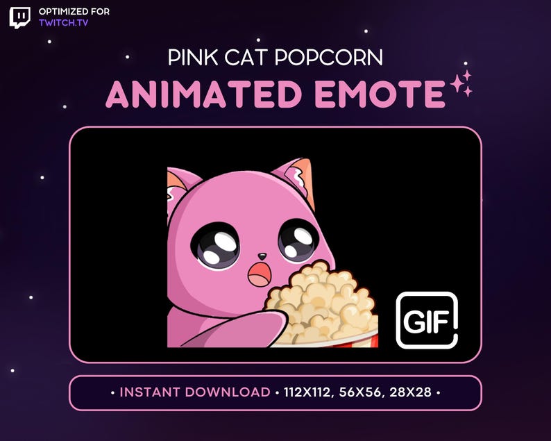 ANIMATED Pink Cat Popcorn Emote - Discord Emoji, Sticker, GIF, Funny ...