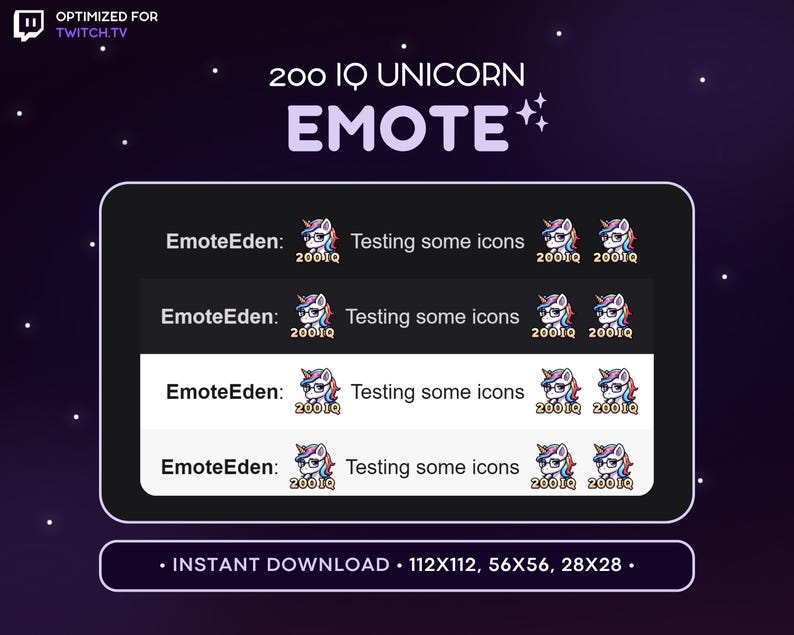 Unicorn Twitch Emote - 200 IQ, Smart, Geek, Nerd, Glasses, Discord ...