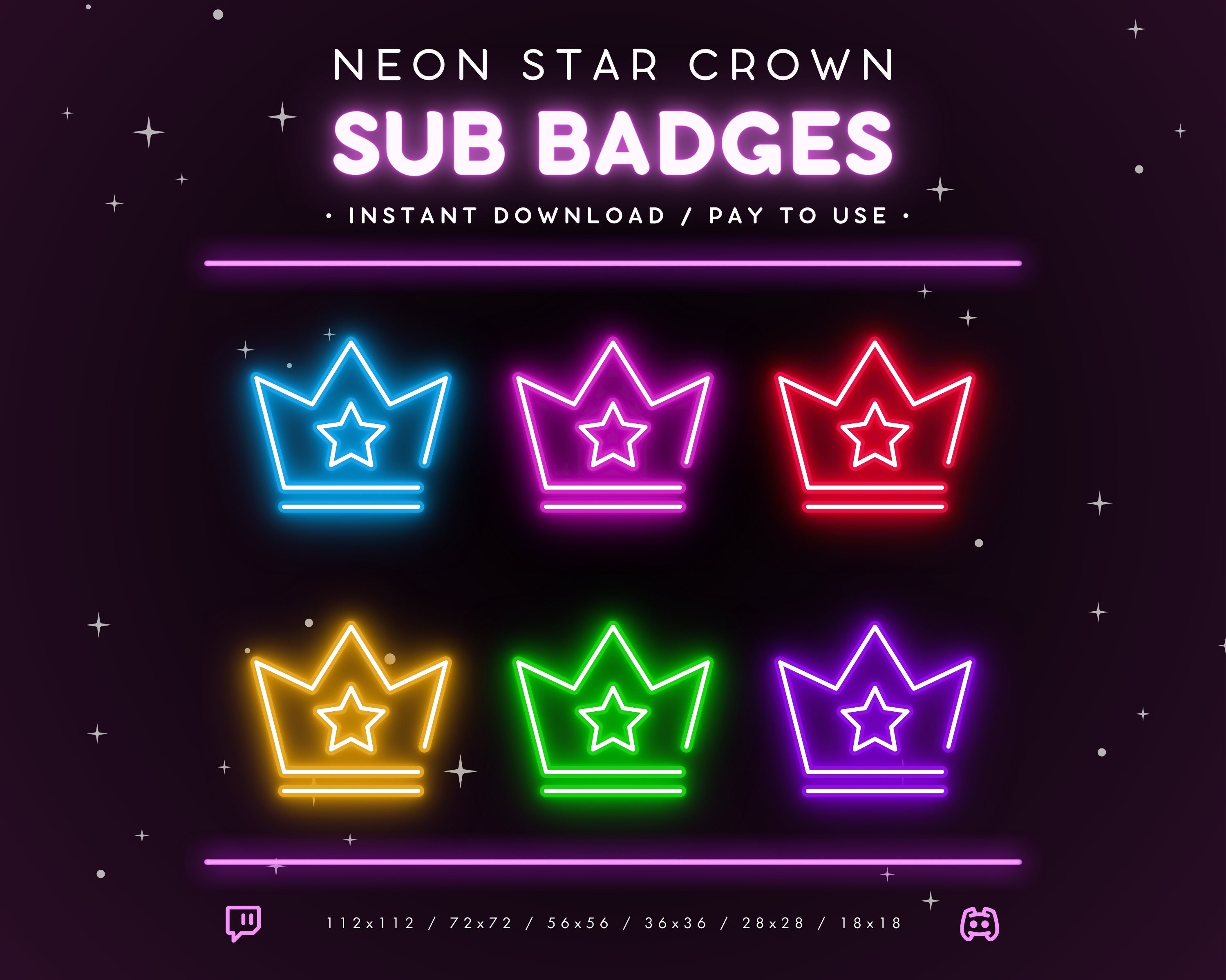 Neon Star Crown Sub Badges Neon Twitch Sub Badges, Channel Point Icon ...