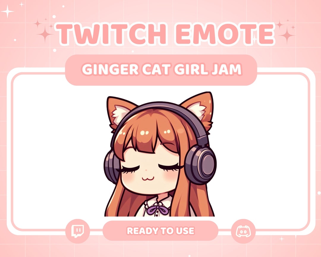 Jam Chibi Girl Twitch Emote, Ginger Hair Catgirl, Kawaii Anime Emote ...
